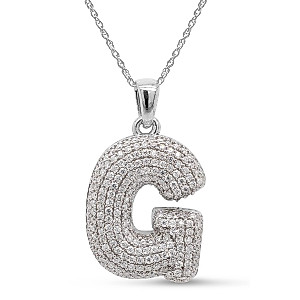 SAVEARTH DIAMONDS 1 1/8 Carat Round Cut Lab Created Moissanite Diamond Initial Bubble Letter G Pendant Necklace In 14k White Gold Over Sterling Silver With 18" Chain (VVS1, 1.13 Cttw)