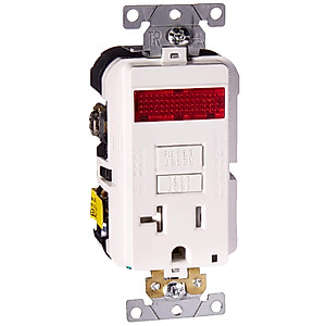 Leviton GFPL2-PLW 20A-125V Extra-Heavy Duty Industrial Grade Pilot Light Tamper-Resistant Self-Test GFCI Receptacle, 20-Amp, White,