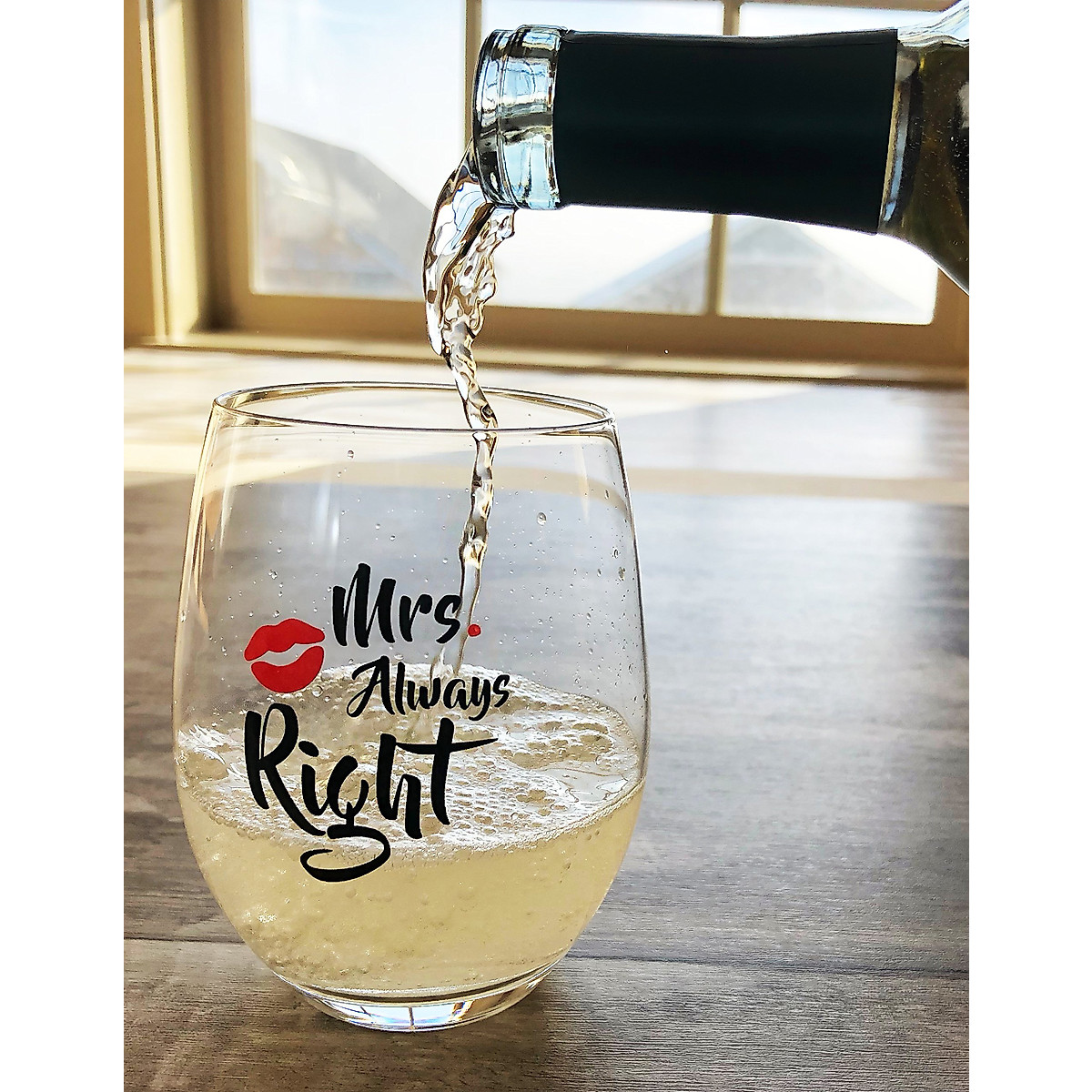 Vino O'clock Mr Right and Mrs Always Right Wine Glasses Gift Set For Bridal Shower, Married Couples, Weddings, Engagements, Newlyweds, Anniversary / 16oz