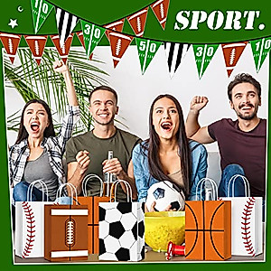 24 Pieces Sports Party Favor Bags Football Party Goodie Bag Sport Party Gift Bags with Handles for Soccer Baseball Basketball Football Sports Birthday Baby Shower Party Supplies Decorations