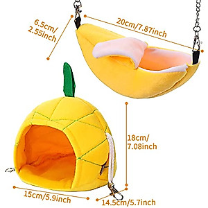 HomeSoGood 2pcs Hanging House Cage, Soft Small Pet Bed, Guinea Pig Hamster Banana Pineapple Cage