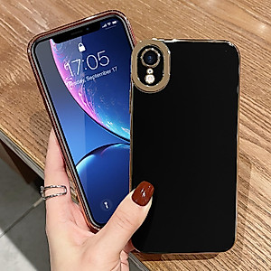 Lafunda Compatible with iPhone Xr Case, Cute Luxury Plating for Women Girls Elegant Golden Edge Pretty Shockproof TPU Bumper Cover with Silicone Camera Protective Phone Case for iPhone Xr, Black