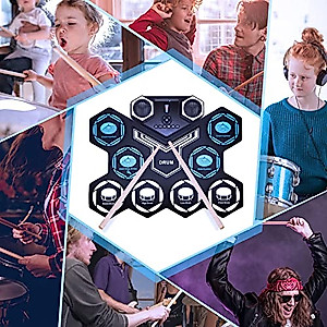 Electronic Drum Set for Adults, Gimigo Electronic Drum Pad with Multicolor LED Digital Display Hand Roll-Up Drum Kit 9 Silicon Durm Pad Built-In Stereo Speaker Bluetooth, MIDI for Kids Beginners