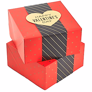 Hallmark 8" Medium Valentine's Day Gift Boxes (Pack of 2: Red with Black and Gold Wrap Band) for Jewelry, Wrapped Candy, Small Toys, Gift Cards