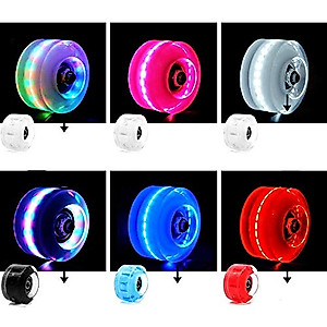 VKEDA Luminous Light up Roller Skate Wheels with Bearings 4Pcs Outdoor Roller Skate Wheels Flash 32mm x 58mm Suitable for Double Row Skating and Skateboard (Blue)