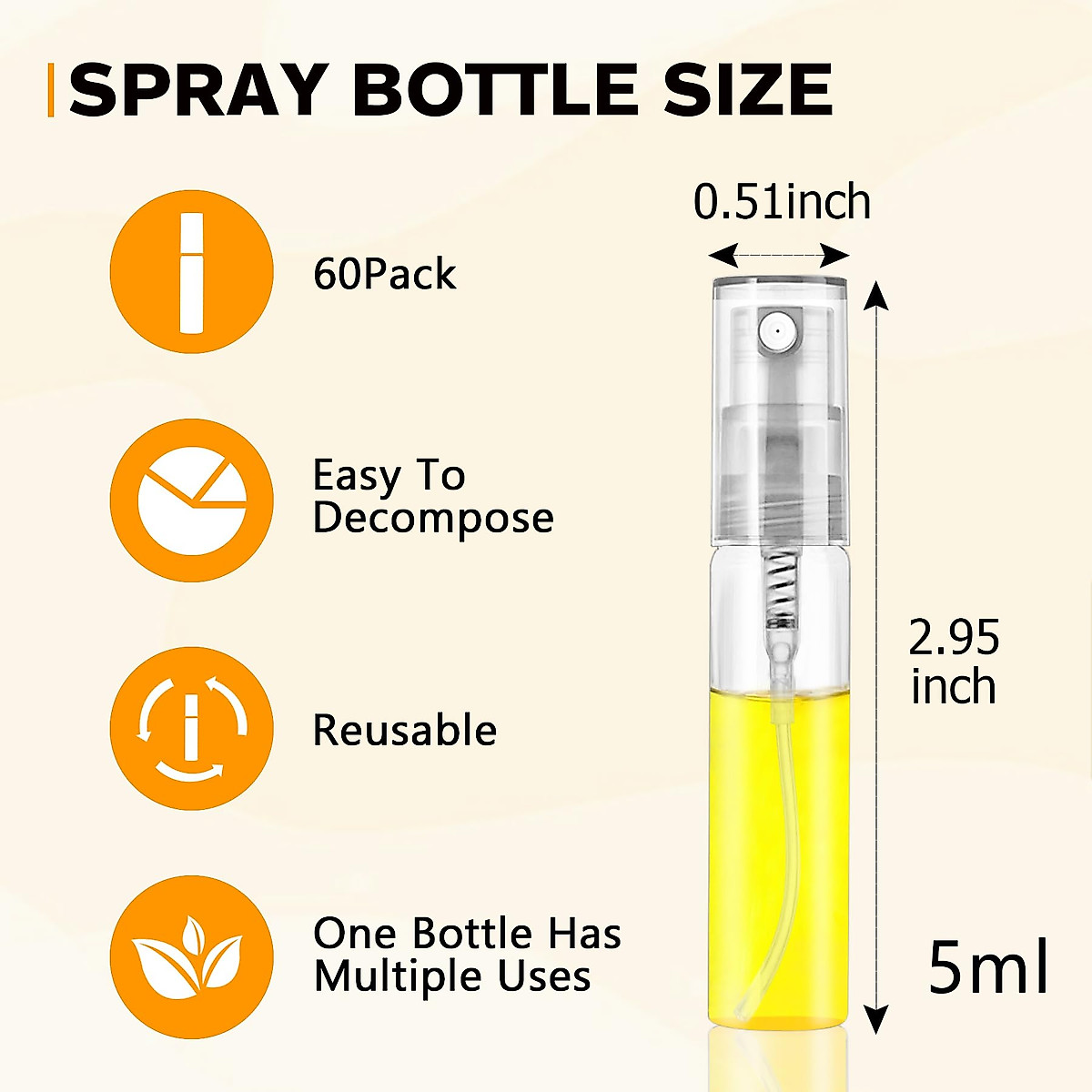 Csdtylh Mini Spray Bottle 5ml, Refillable Glass Spray Bottle, Glass Bottle Atomizer, Perfume Mouthwash Atomizer for Cleaning 5ml Refillable Container for Travel, Essential Oils, Perfume 60 Pcs, 5ml