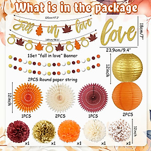 Fall Bridal Shower Decorations, Fall In Love Banner Set Autumn Wine Burgundy Champagne Orange Tissue Pom Poms, Paper Flower, Paper Lanterns for Fall Theme Wedding Engagement Decorations