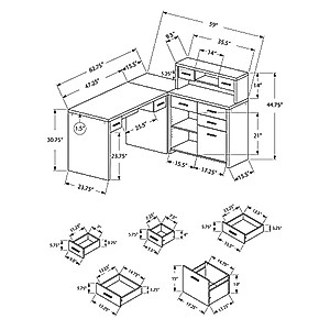 Monarch Specialties Computer Desk L-Shaped - Left or Right Set- Up - Corner Desk with Hutch 60"L (Cappuccino)