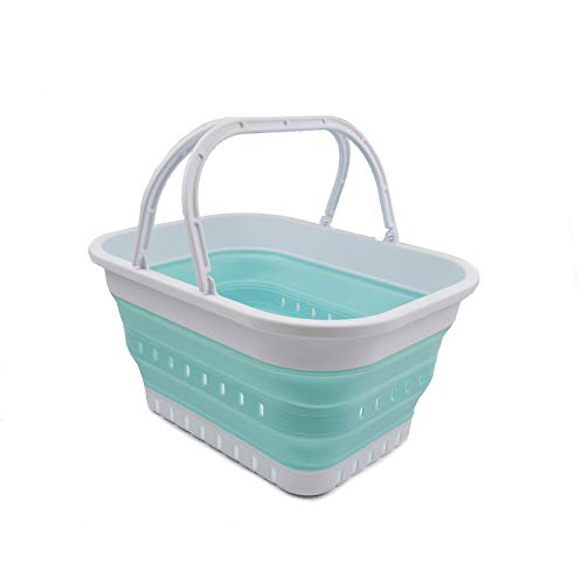 SAMMART 9.2L & 19L Collapsible Tub with Handle - Portable Outdoor Picnic Basket/Crater - Foldable Shopping Bag - 2 pieces (Grey & Lake Green)