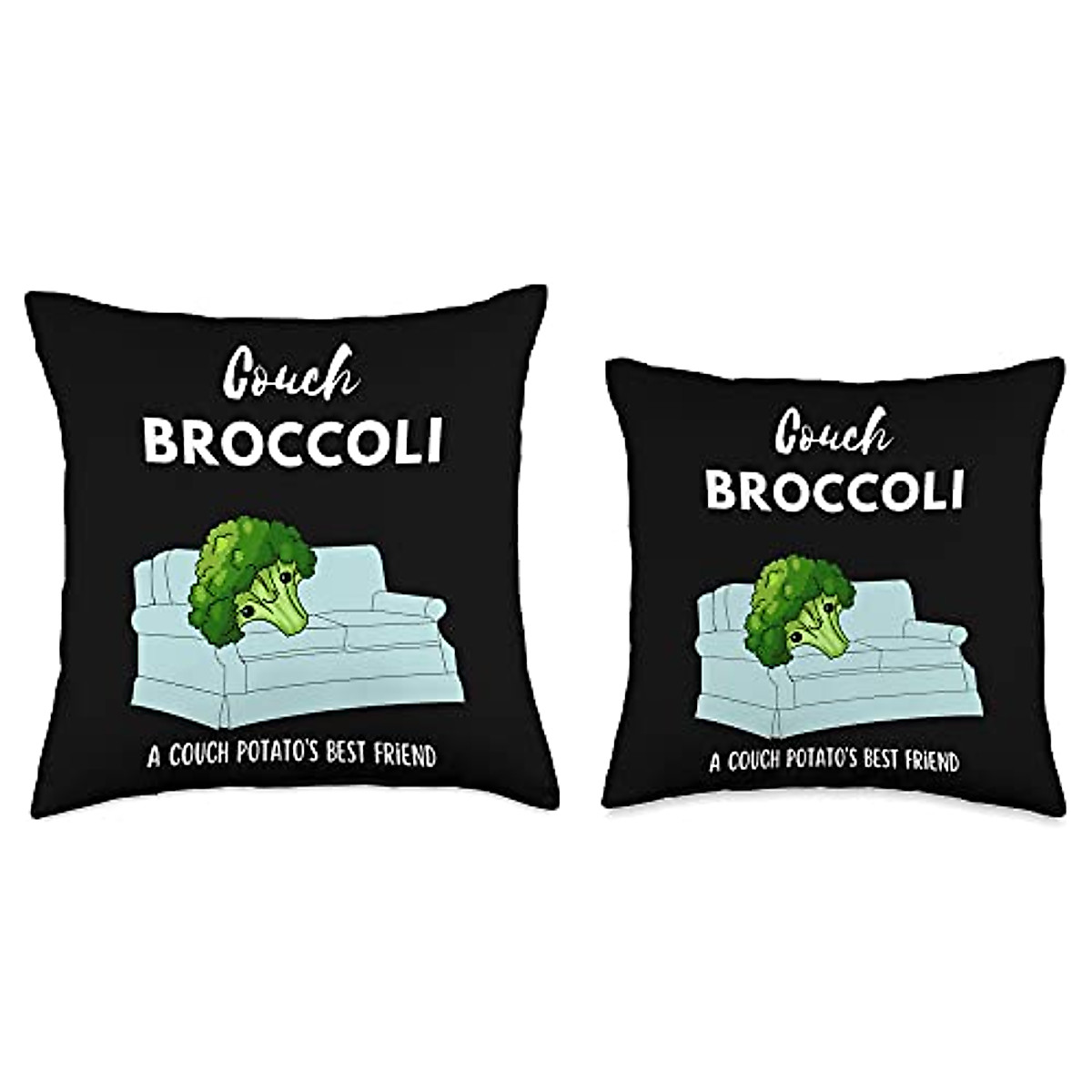 Funny Couch Potato BFFs Funny Broccoli, Couch Potato's Best Friend Throw Pillow, 18x18, Multicolor