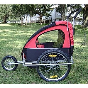 i10Direct Red and Black 2 in 1 Child Baby Bike Bicycle Trailer and Stroller