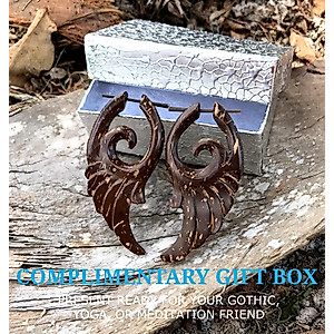 Tribal Organic Wooden Cool Stud Earrings Fake Gauges bohemian wing jewelry tattoo faux plugs tapers edgy earrings w 3a