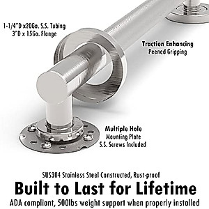 AmeriLuck 16 inches Designer Bath Safety Grab Bar with Anti-Slip Peened Grip, ADA Compliant 500lbs Loading Capacity, Collection Glacier, Stainless Steel Brushed