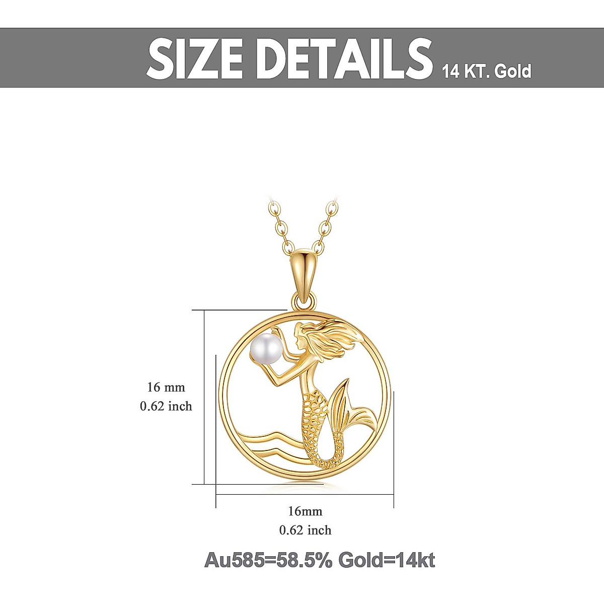 SISGEM Solid 14K Gold Mermaid Necklace Fairytale Mermaid Pendant Necklace for Women Fine Jewelry Gifts for Her, 16''-18''