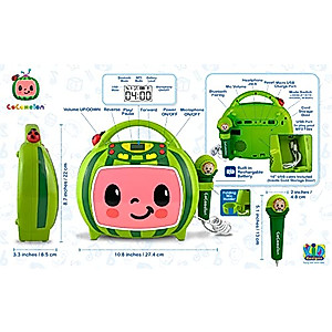 eKids Cocomelon Karaoke Machine with Built-in Cocomelon Songs and Microphone for Kids