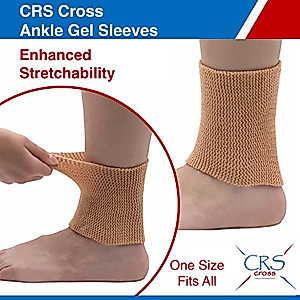 CRS Cross Ankle Gel Sleeves - Padded Skate Socks. Ankle, Foot and Lower Leg Cushion and Protection for Figure Skating, Ice Hockey, Roller or Inline Skating, Riding or Ski. 2 Tan Ankle Gel Sleeves