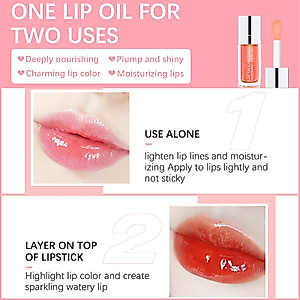 Loobexery Plumping Lip Oil Hydrating Lip Gloss Tinted Lip Balm Transparent Toot Lip Oil Lip Care, Big Brush Head Glitter Shine Long Lasting Moisturizing Lip Glow Oil (015#Cherry)