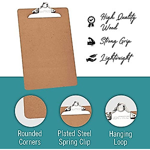 6 Clipboards, Standard A4 Letter Size Clipboard, 9" x 12.5" Clipboard, Clip Boards 8.5x11 Inch Paper, Clip Boards with 6" Metal Clip, Wood Clipboards, Hardboard Clip Board, Clipboards Bulk
