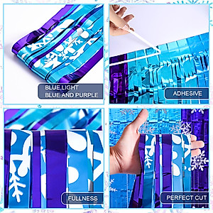 Bupelo Frozen Birthday Party Decorations, 2 Pack Frozen Birthday Party Supplies 3.3x6.6ft Tinsel Foil Fringe Curtains, Winter Photo Booth Prop Backdrop Streamer, Snowflake Birthday Party Decor
