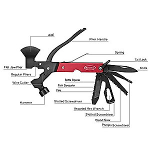 RoverTac Camping Essentials Multi Tool Axe Hatchet Survival Gear 14-in-1 Multitool Knife Hammer Pliers Saw Bottle Can Opener Screwdriver Multitool for Camping Hiking Survival Christmas Gifts for Men