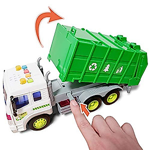 FEROXO Friction Powered Garbage Truck Toys 1:16 Toy Vehicle with Lights and Sounds for Kids