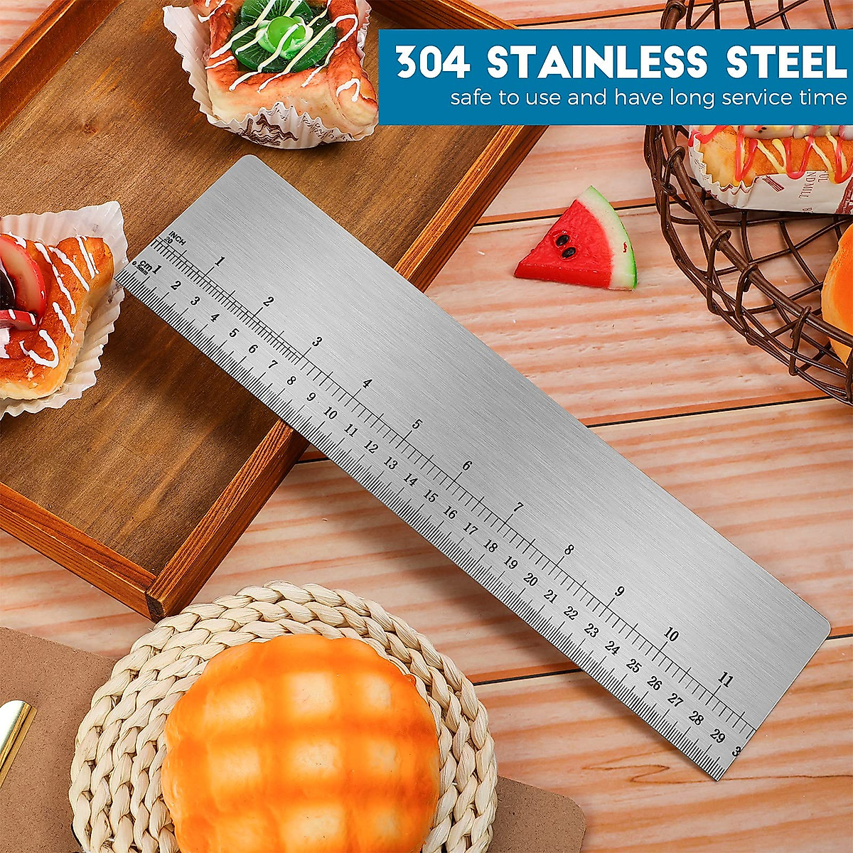 Stainless Steel Cake Scraper with Scale Cake Edge Smoother Cake Decorating Comb Baking Scraper Tool for Baking Measuring Cake Buttercream Home Kitchen Accessory(12 Inches)