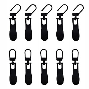 10 PCS Zipper Pull Replacement Metal Fix Zip Puller Detachable Zipper Pull Tab for Luggage Jacket Bag Backpack Purse (Black)