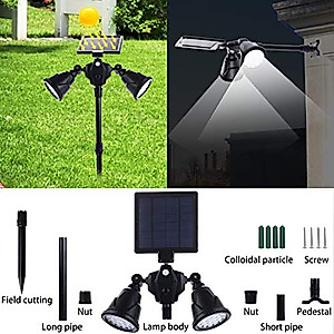 Solar Outdoor Spotlights, 1400-Lumens Bright 36 LED Motion Sensor Spot Light Waterproof Double Head Security Light Wall Light Landscape Light Security Lighting for Patio Deck Yard Garden Driveway