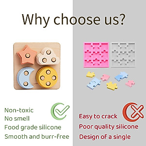 WOODEN TEETHER Silicone Stacking Sorting Toys for Baby and Toddlers Geometric Stacking Building Blocks Toys Montessori Early Educational Intelligence Block Puzzles for Infants