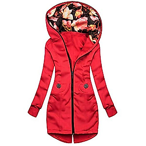 Aniywn Zip Up Hoodie for Women, Long Sleeve Hooded Sweatshirts Casual Slim Fit Fall Winter Jacket Lightweight Coats Red