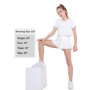 EXARUS 3 Pack Girls Butterfly Shorts Flowy Athletic Dance Cheer Running 2 in 1 Preppy Tennis Flutter Gym Kids Activewear Black White Pink 12Y