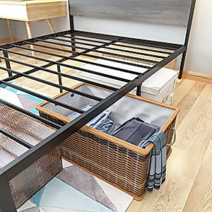 Weehom Metal Bed Frame Queen Size Bed with Lock Design Storage Bed Frame Mattress Foundation No Box Spring Needed/Under Bed Storage Black