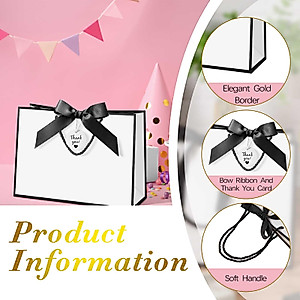 Locmeo 20 Sets Large Bow Ribbon Thank You Gift Bags Bulk with Handles 11 x 4 x 8 Inch Paper Gift Wrap Bags for Christmas Wedding Baby Shower Birthday Anniversary Holiday Party (Black and White)