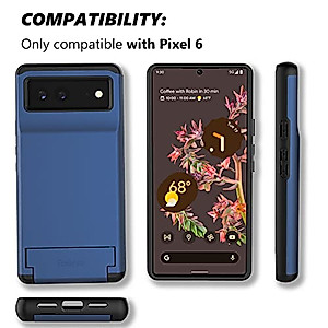 Teelevo Dual Layer Wallet Case for Google Pixel 6, Protective Case with 3-Card Storage for Google Pixel 6 - Navy Blue