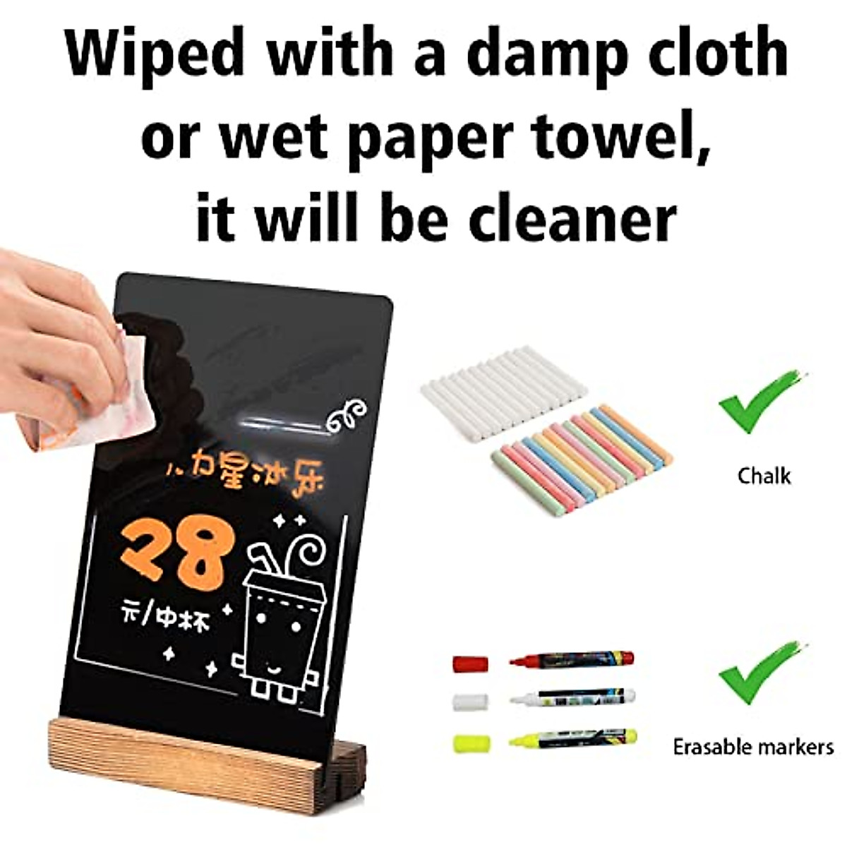 NEWNEWSHOW 3Pack 5.1x7.9 in Chalkboard Sign Double Sided with Wood Base Chalkboard Signs Erasable Message Board Sign with Wood Base for Shop Wedding Kitchen Home Party Decoration