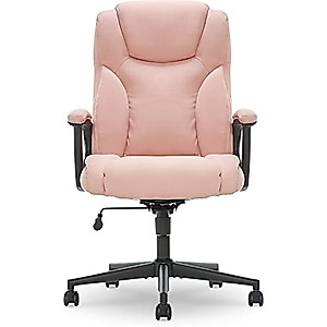 Serta Executive High Back Office Chair with Lumbar Support Ergonomic Upholstered Swivel Gaming Friendly Design, Microfiber, Pink