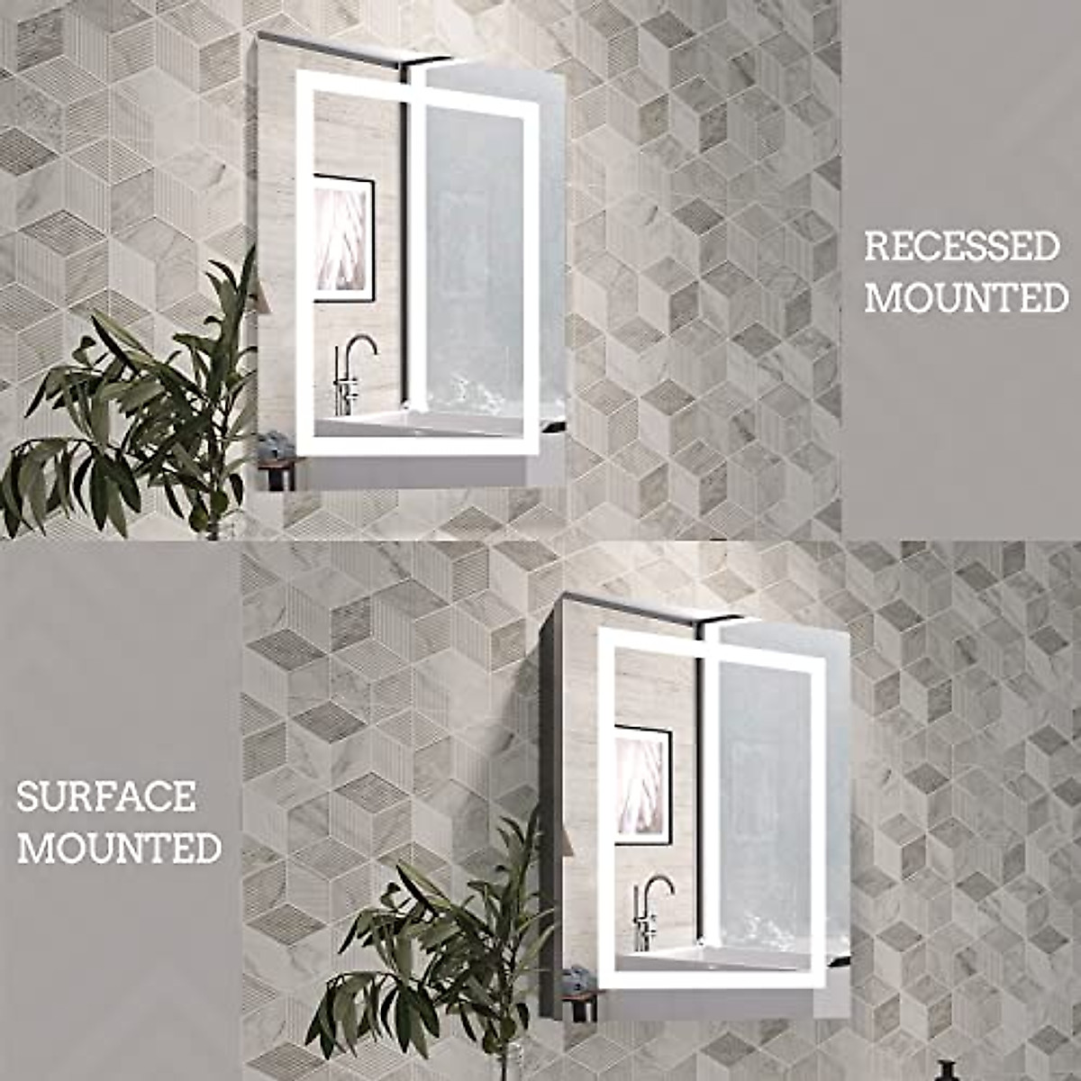 LIGMIRR 26×20 Inch Bathroom Medicine Cabinet with Lights, LED Medicine Cabinet with Mirror, Recessed or Surface Lighted Medicine Cabinet with Defogger, Left Door