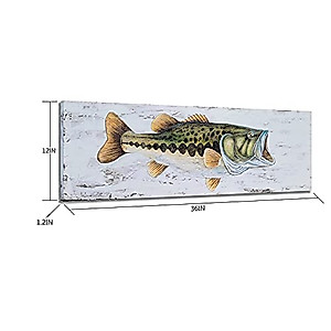YHSKY ARTS Coastal Canvas Wall Art with Textured - Large Mouth Fish Paintings, Modern Abstract Marine Life Pictures for Living Room Bedroom Bathroom Decor