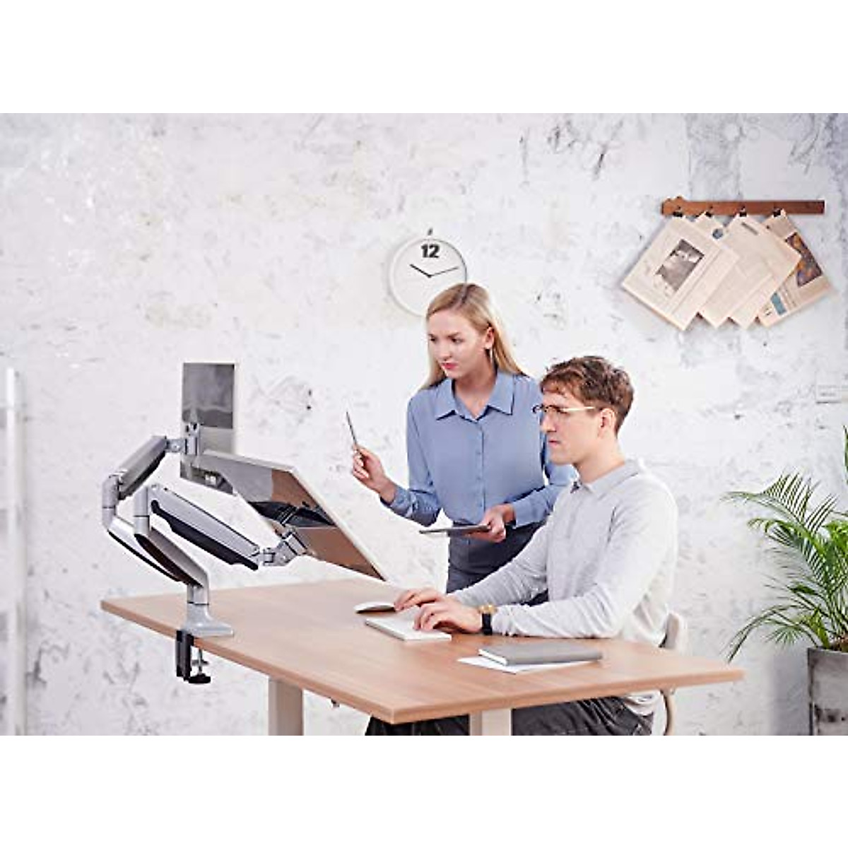 EleTab Dual Monitor Mount Stand Full Motion Swivel Gas Spring LCD Arm Fits for 2 Computer Screens 13 to 32 inches - Each Arm Holds up to 19.8 lbs