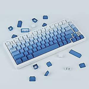JOLINTAL 123 Keys Gradient Blue Keycaps, PBT Double Shot Dying Positive Engraved Translucent Keycaps, Ocean OEM Profile Keycaps for Mechanical Keyboard Gaming Keyboards