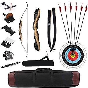 DEERACE Takedown Recurve Bow and Arrow Set 62" Classic Traditional Wooden Bow for Adults Youth Beginner Hunting Targeting Archery (35 Lbs, Right Hand)