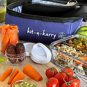 Kit-n-Karry Portion Control Containers with Lunch Bag Included - Lunchbox, Stackable Snack Containers, Insulated Pail, Ice Brick, Portable Cutlery Kit, Dressing Container and Napkin