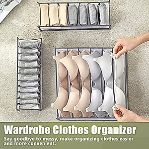 TOOVREN 2PCS Wardrobe Clothes Organizer (7 Grids) + 2PCS Bra Drawer Organizers (6 Grids)