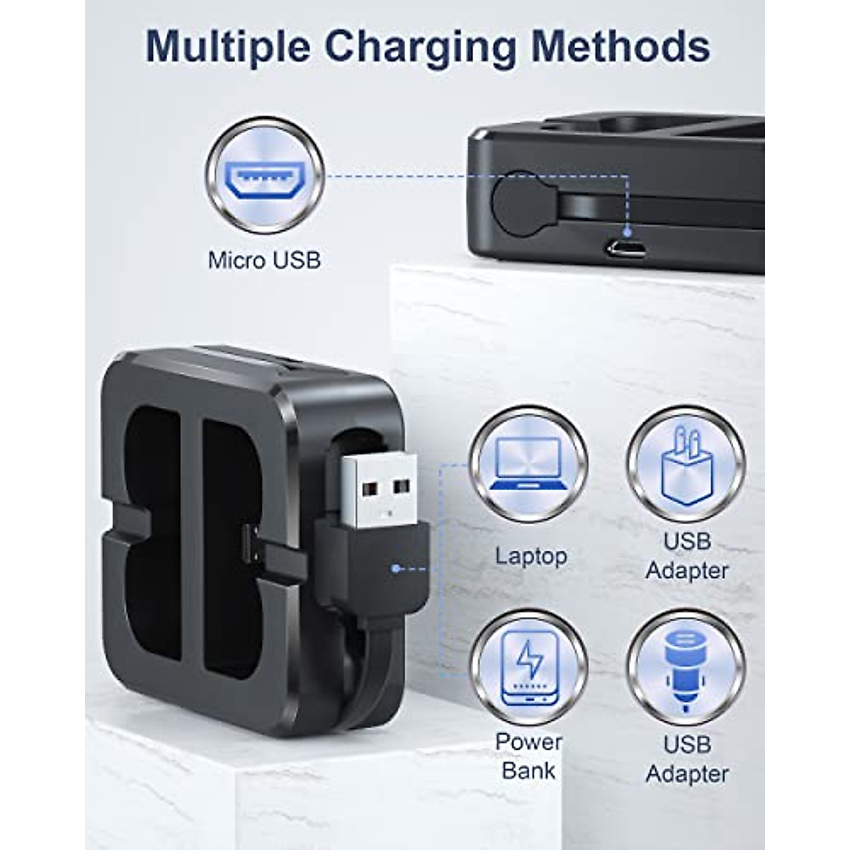 2 Pack Batteries and Charging Station Compatible with Ring, Charger Station for Video Doorbell 2/3/4 Battery, Video Doorbell 3 Plus Battery, Spotlight Cam Battery（Not for Stick Up Cam）