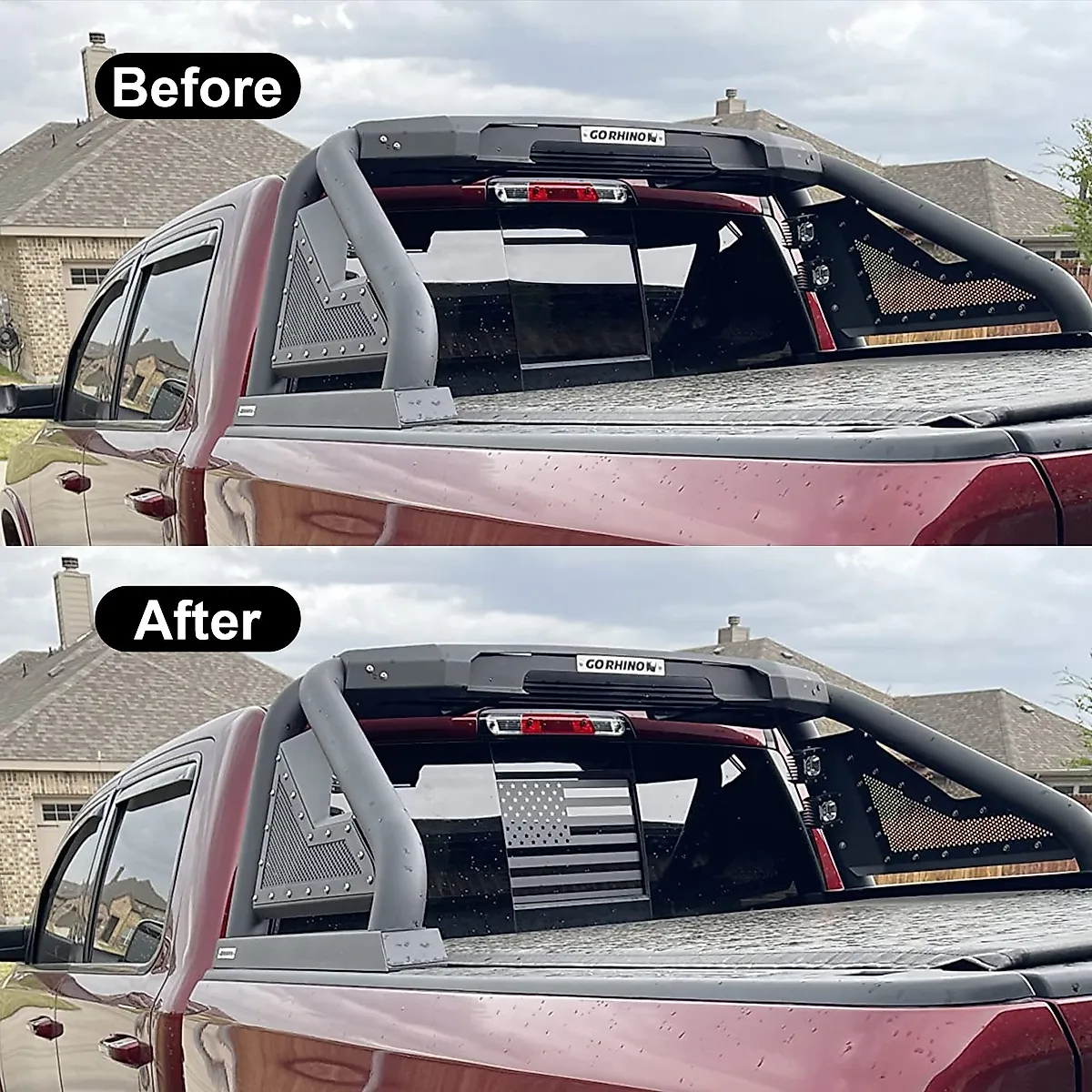 Zhizhong Rear Middle Window Decal Compatible with Toyota Tacoma 2016-2023, American Flag Back Center Sliding Window Glass Vinyl Sticker