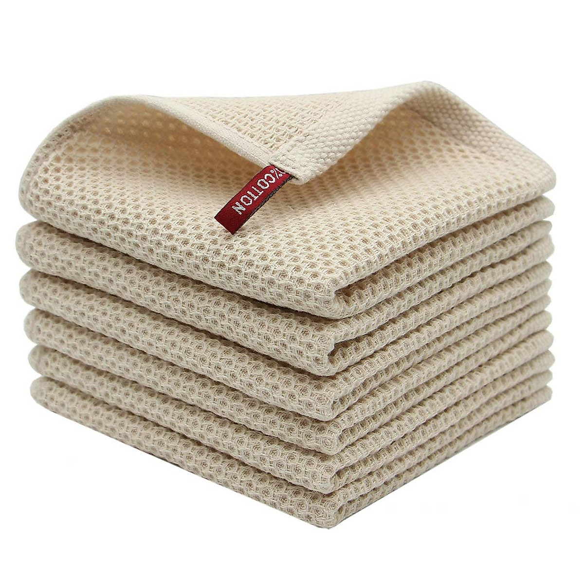 Mia'sDream Natural Cotton Dish Cloths Dish Rags, Waffle Weave Kitchen Dish Towels, Soft Dish Cloths for Washing Dishes, Absorbent Kitchen Hand Towel Washcloths, 12inchx12inch 6 Pack (Beige)