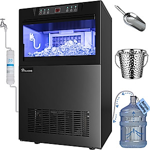 YITAHOME 2 Way Water Inlet Commercial Ice Maker Machine 100LBS/24H, Tap Water & Bottom Loading, 33LBS Storage Bin, Under Counter Ice Machine with Stainless Steel Ice Scoop, Ice Bucket