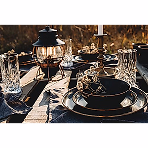 Barebones Enamel Deep Plate, Set of 2 - Hand-Finished Baked Stainless Steel Trim, Charcoal