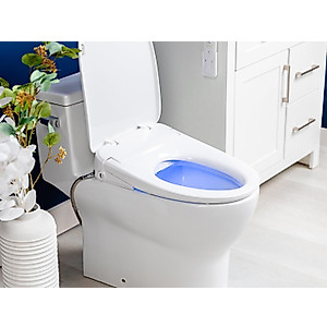 ALPHA BIDET iX Pure Bidet Toilet Seat in Elongated White | Ultra Low Profile | Endless Warm Water | Arced Stainless Steel Nozzle | Blue LED Nightlight | Dryer