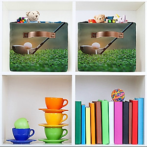 FZDXZJJ Sport Golf Ball Theme Storage Basket Bins, Cool Decorative Baskets Storage Box Collapsible Storage Cubes Organizer with Handles for Nursery Shelf Closet Office Home Bedroom, 2 Pack